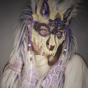 Tribal Amethyst White&purple Wolf Mask Headdress With Rainbow Crystal ...