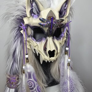 Tribal Amethyst White&purple Wolf Mask Headdress With Rainbow Crystal ...