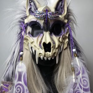 Tribal Amethyst White&purple Wolf Mask Headdress With Rainbow Crystal ...