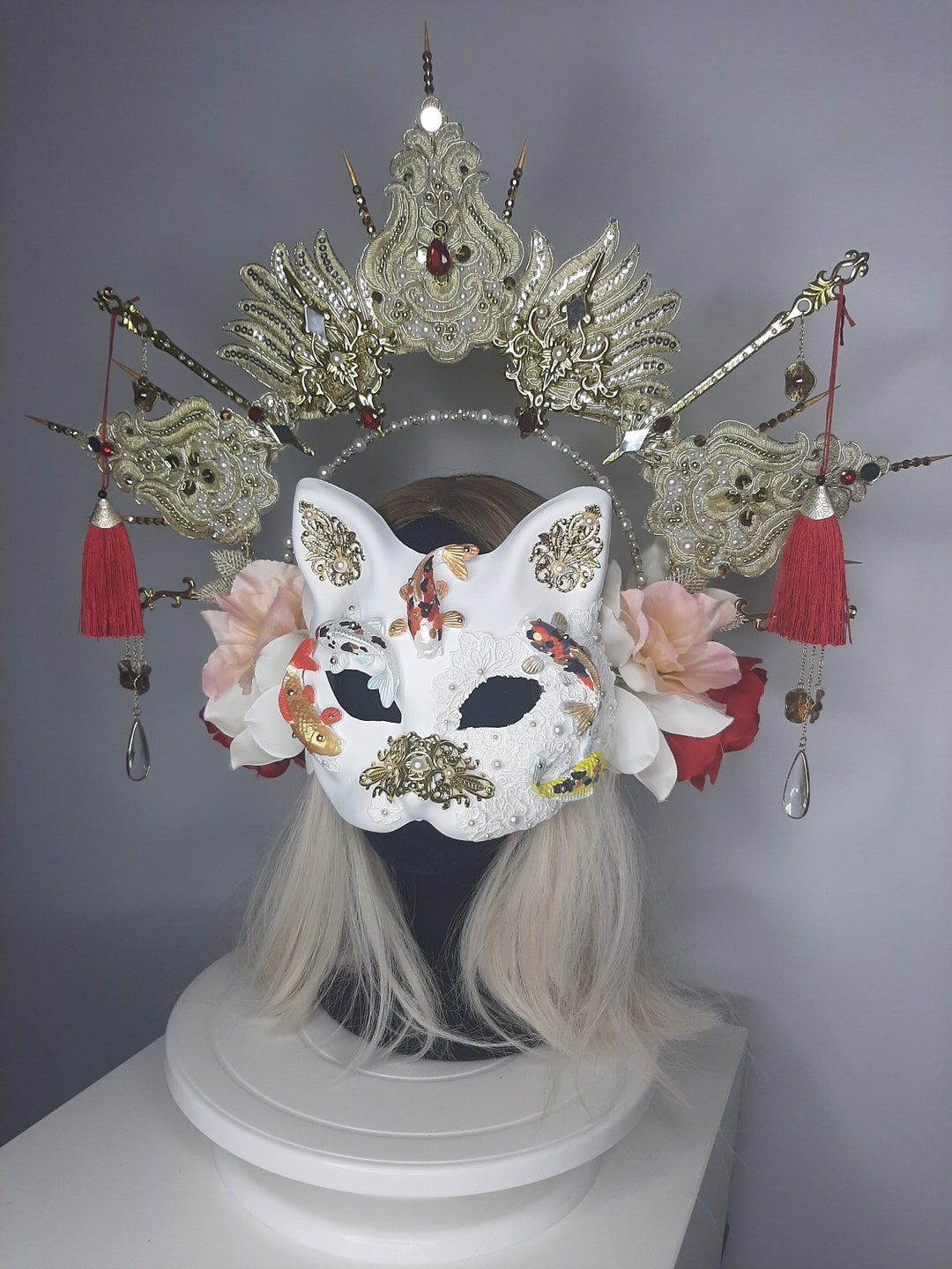 Asian Style Geisha Inspired Golden Floral Halo Crown With - Etsy