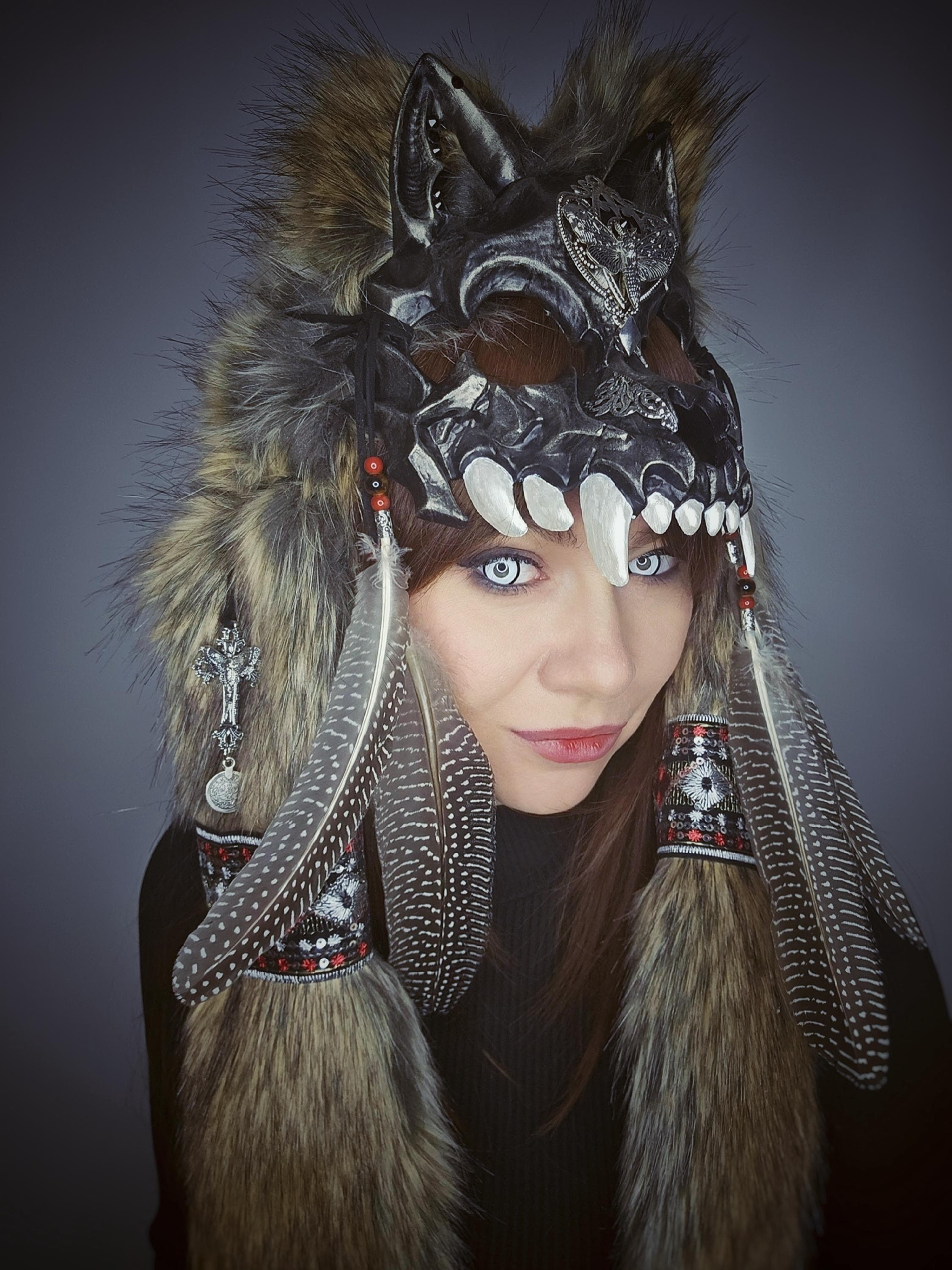 Hawk Moth Wolf Mask Headdress With Silver Filigree - Etsy