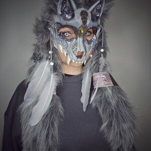 Tribal Smoky Grey&purple Wolf Mask Headdress - Etsy