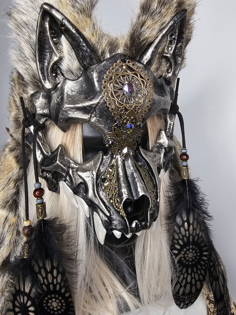 Tribal Grey Wolf Mask Faux Fur Headdress - Etsy