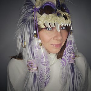 Tribal Amethyst White&purple Wolf Mask Headdress With Rainbow Crystal ...