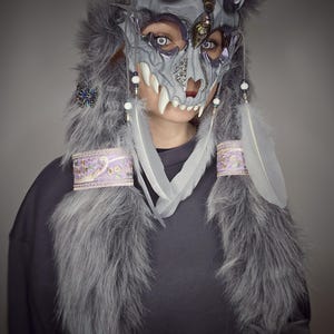 Tribal Smoky Grey&purple Wolf Mask Headdress - Etsy