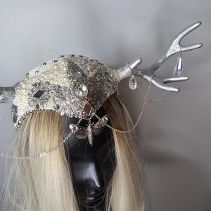 Silver Deer Antlers With Sparkling Rhinestones, Pearls, Chains and ...