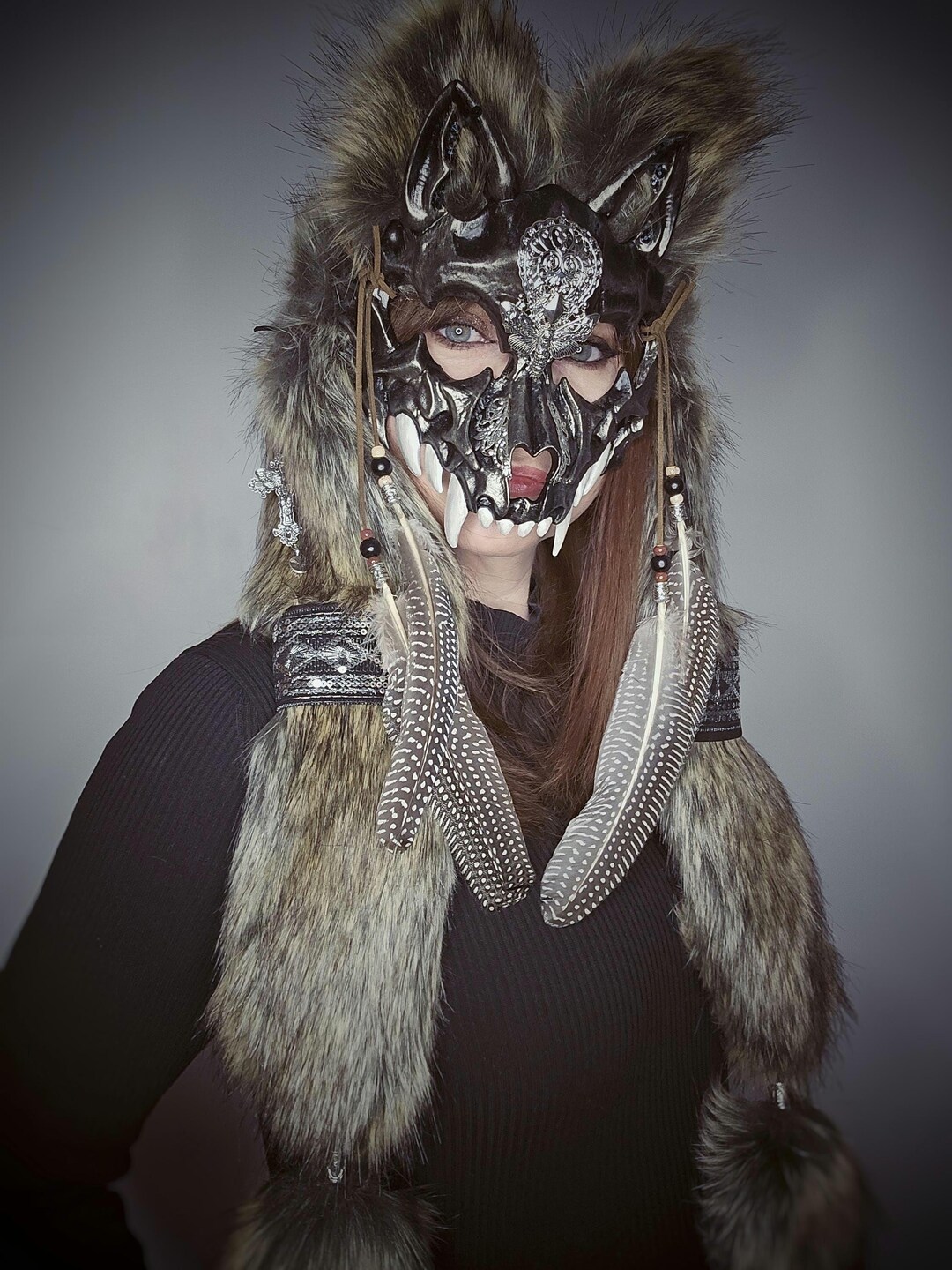 Tribal Hawk Moth Wolf Mask Headdress - Etsy