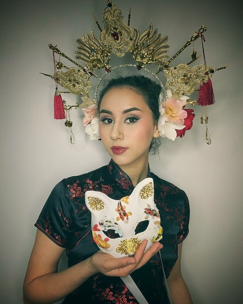 Asian Style Geisha Inspired Golden Floral Halo Crown With - Etsy