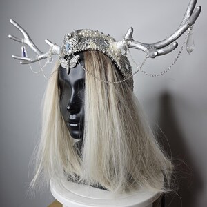 Silver Deer Antlers With Sparkling Rhinestones, Pearls, Chains and ...