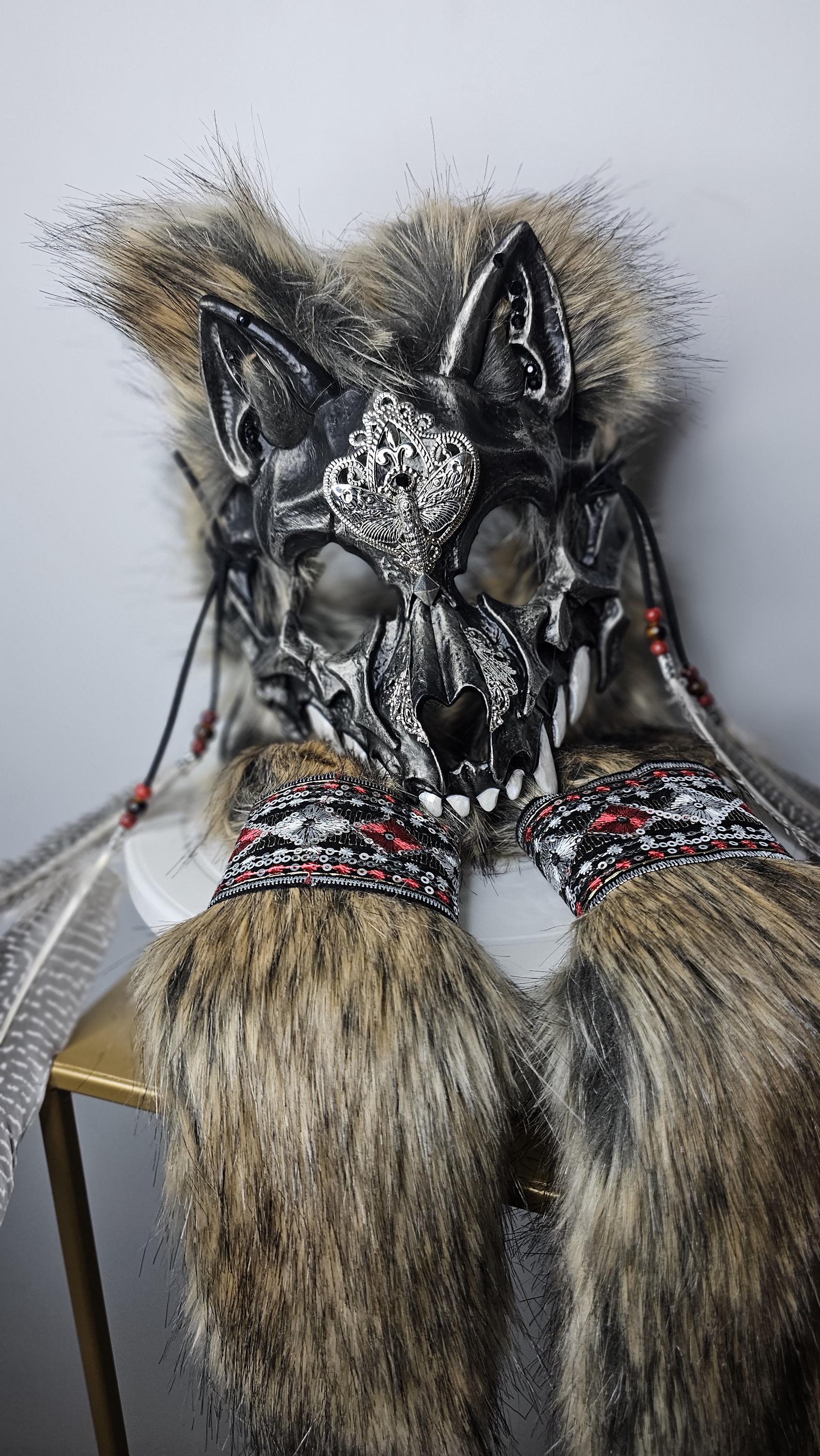 Hawk Moth Wolf Mask Headdress With Silver Filigree - Etsy