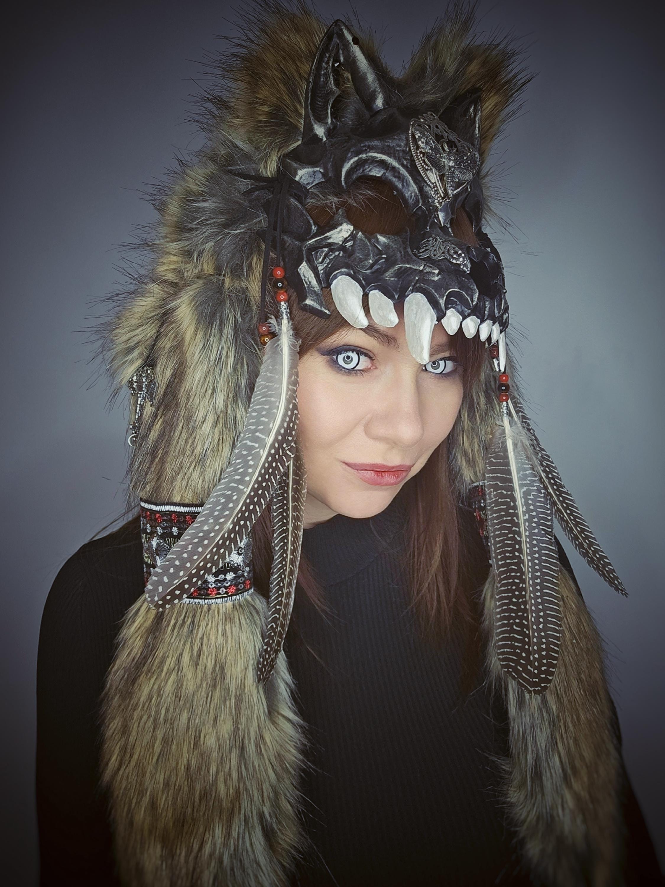 Hawk Moth Wolf Mask Headdress With Silver Filigree - Etsy