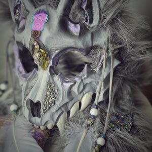 Tribal Smoky Grey&purple Wolf Mask Headdress - Etsy