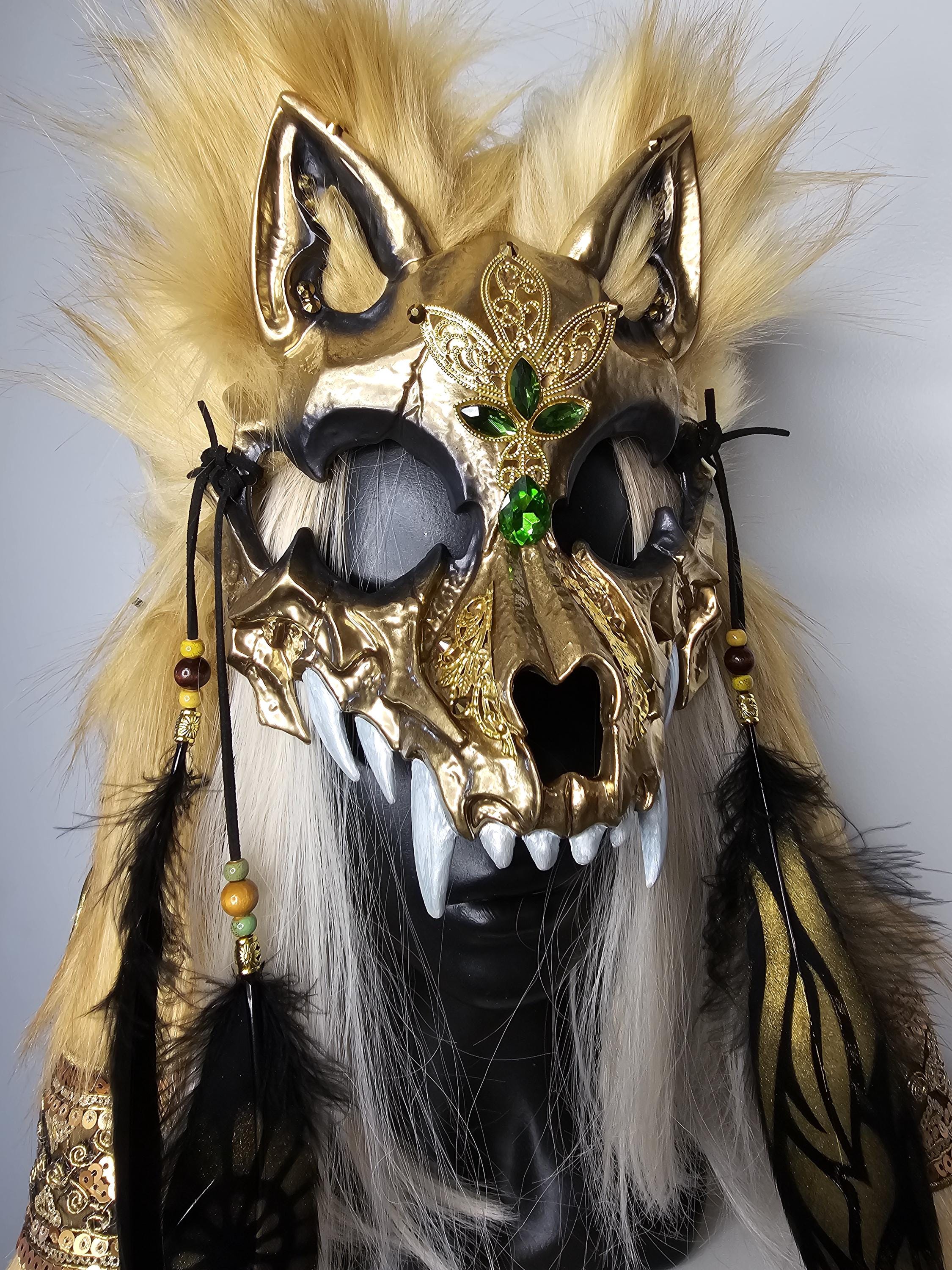 Tribal Fire Fox Mask Headdress With Emerald Gems - Etsy