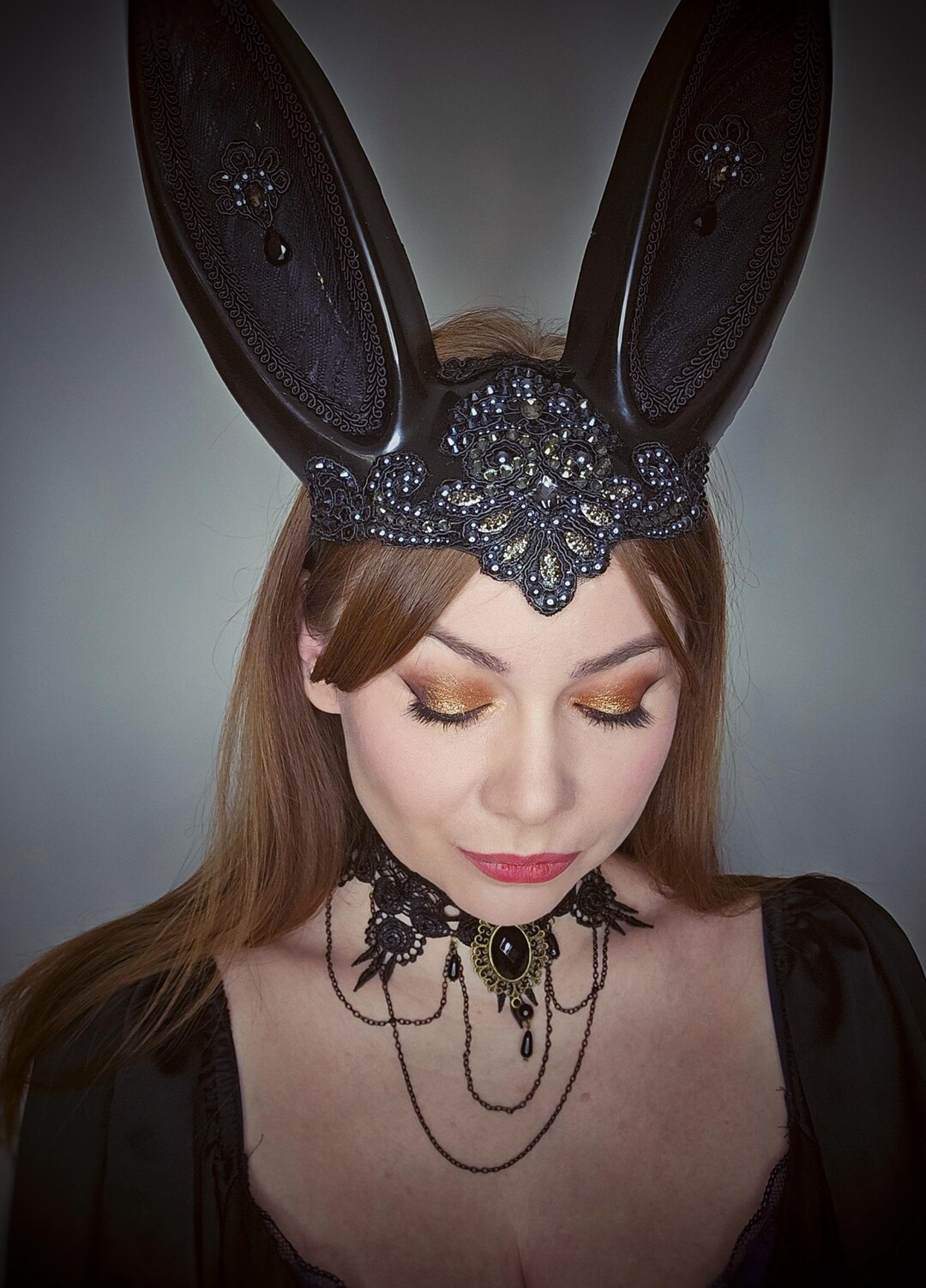 Black Lace Bunny Ears Headpiece - Etsy