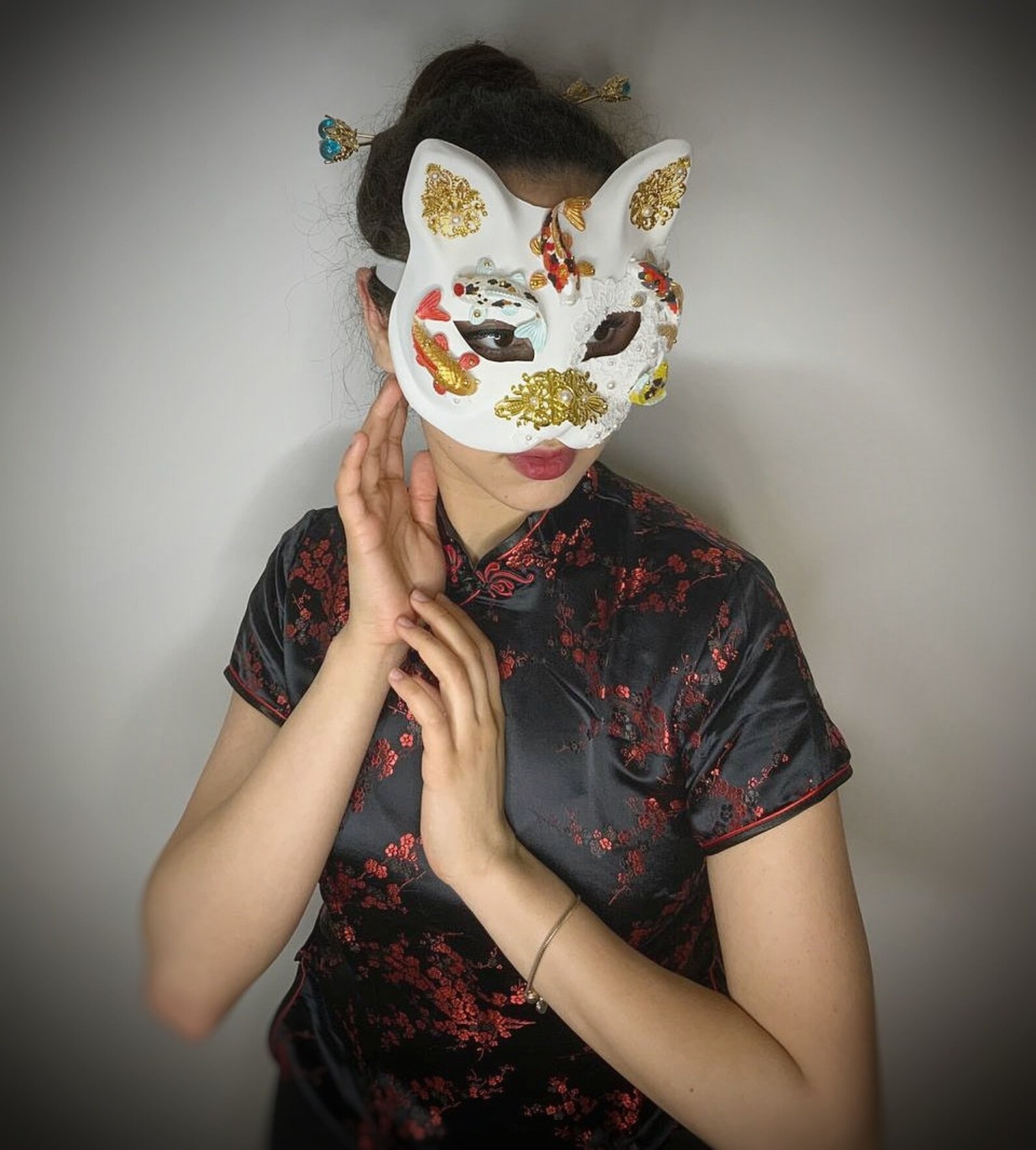 Asian Style Geisha Inspired Golden Floral Halo Crown With - Etsy