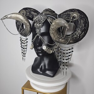 Silver Ram Horns Headdress With Gypsy Coins and Face Chains - Etsy