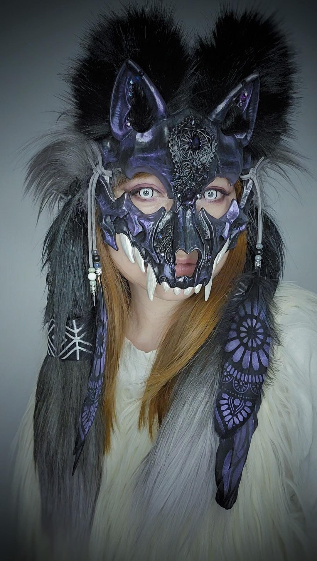 Tribal Black&purple Wolf Mask Headdress - Etsy