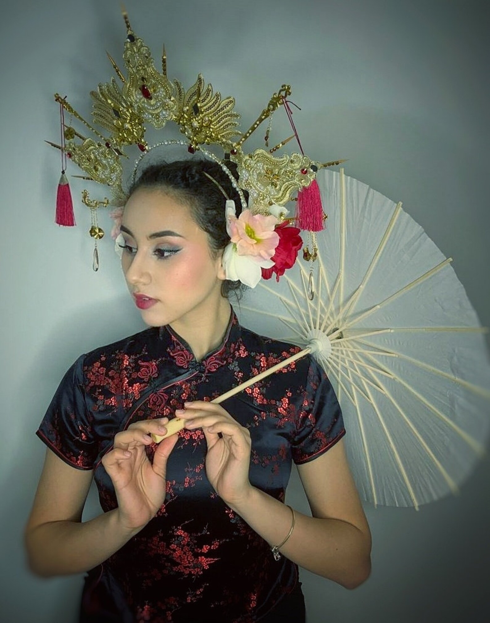 Asian Style Geisha Inspired Golden Floral Halo Crown With - Etsy