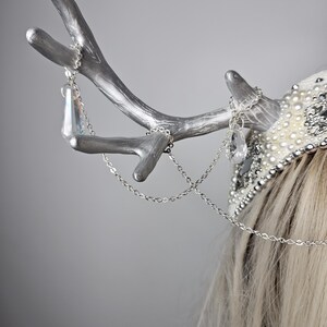 Silver Deer Antlers With Sparkling Rhinestones, Pearls, Chains and ...