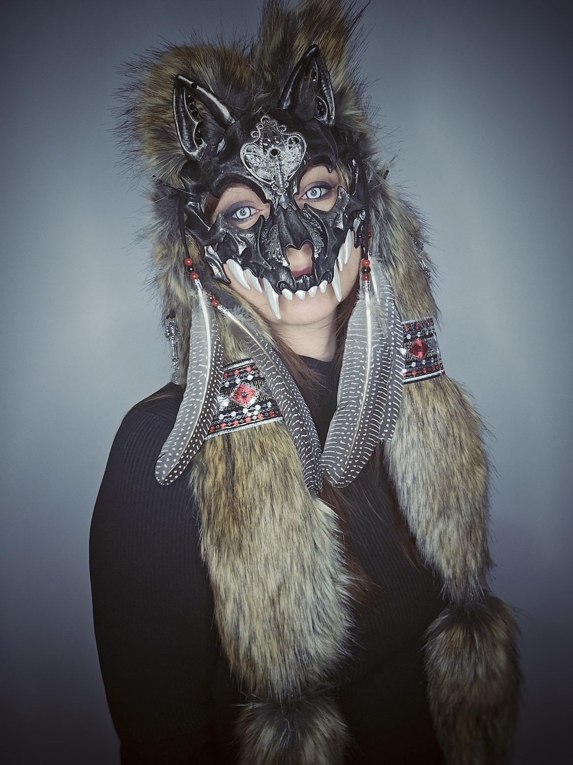 Hawk Moth Wolf Mask Headdress With Silver Filigree - Etsy