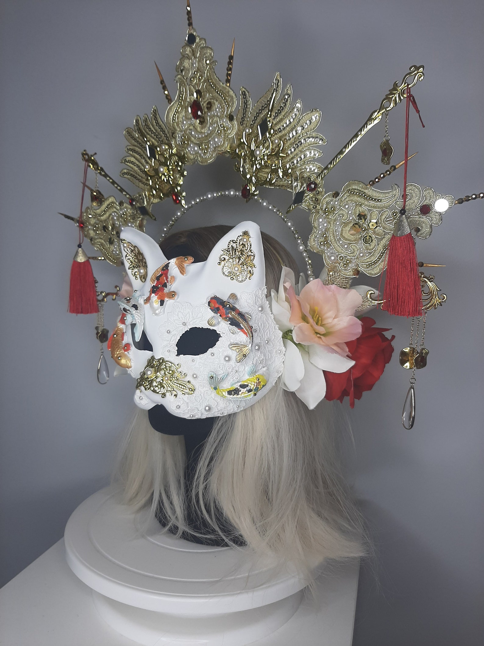 Asian Style Geisha Inspired Golden Floral Halo Crown With - Etsy