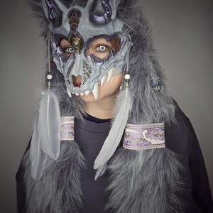 Tribal Smoky Grey&purple Wolf Mask Headdress - Etsy