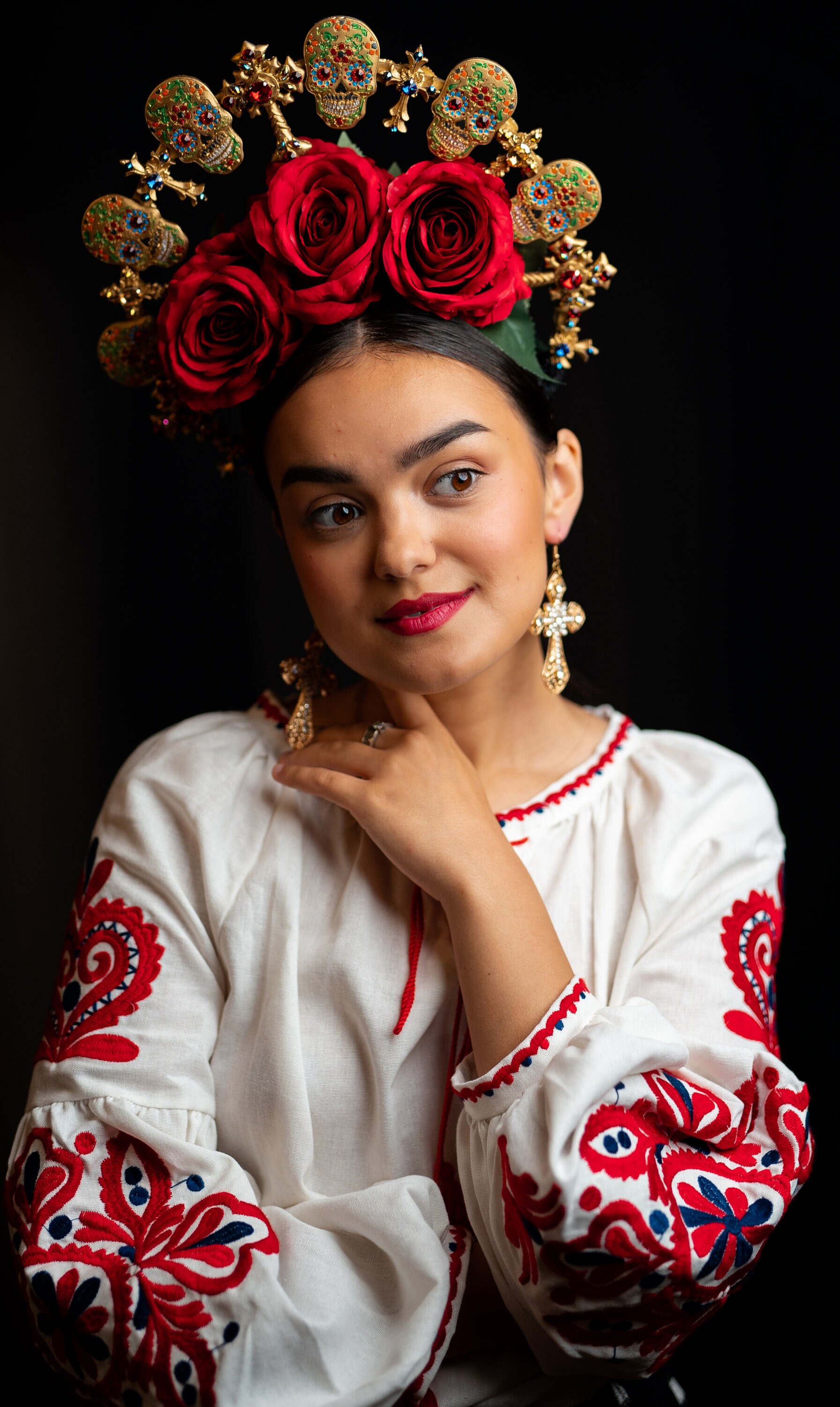 Frida Kahlo Inspired Halo Crown With Roses and Calaveras - Etsy