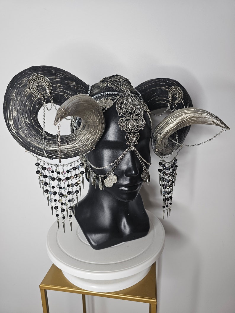 Silver Ram Horns Headdress With Gypsy Coins and Face Chains - Etsy