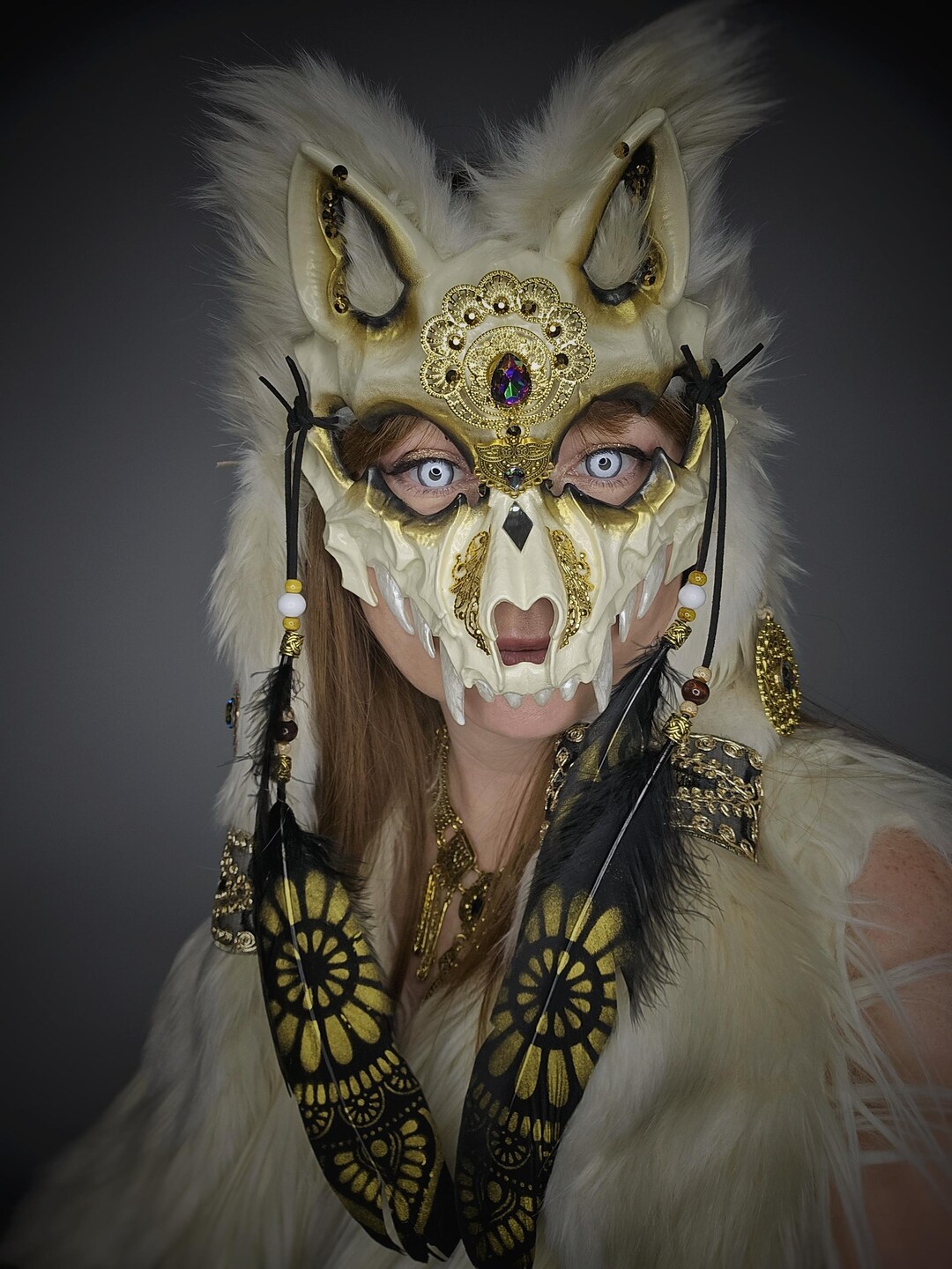 Tribal Ivory Wolf Mask Headdress - Etsy