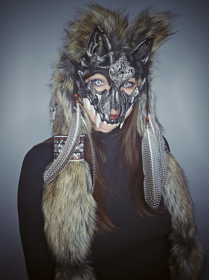 Hawk Moth Wolf Mask Headdress With Silver Filigree - Etsy