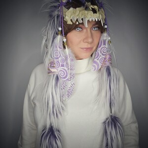 Tribal Amethyst White&purple Wolf Mask Headdress With Rainbow Crystal ...