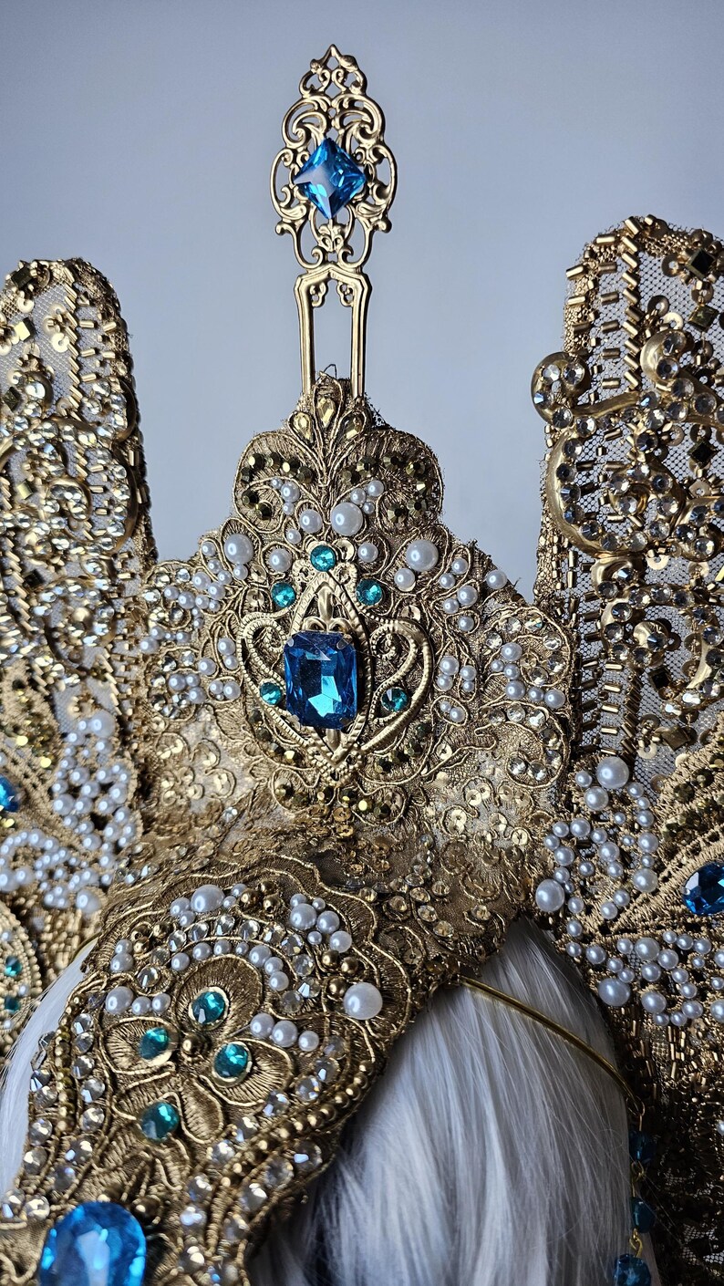 Geisha Inspired Golden Asian Princess Crown With Turquoise Gems - Etsy