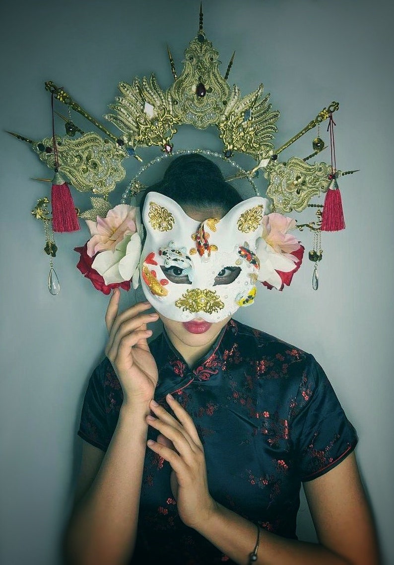 Asian Style Geisha Inspired Golden Floral Halo Crown With - Etsy