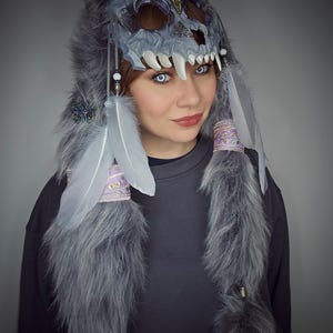 Tribal Smoky Grey&purple Wolf Mask Headdress - Etsy