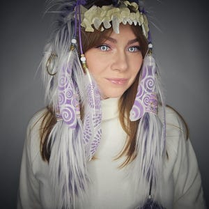 Tribal Amethyst White&purple Wolf Mask Headdress With Rainbow Crystal ...