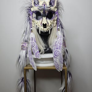 Tribal Amethyst White&purple Wolf Mask Headdress With Rainbow Crystal ...