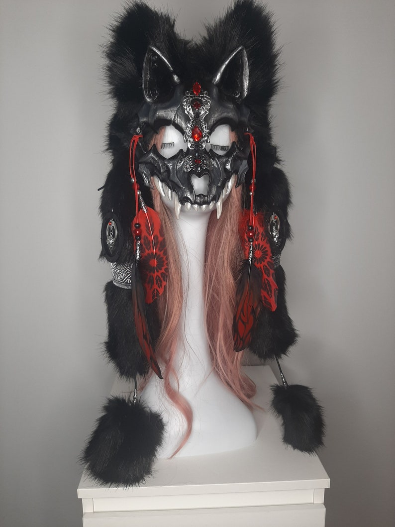 Tribal Black Wolf Skull Fur Headdress - Etsy