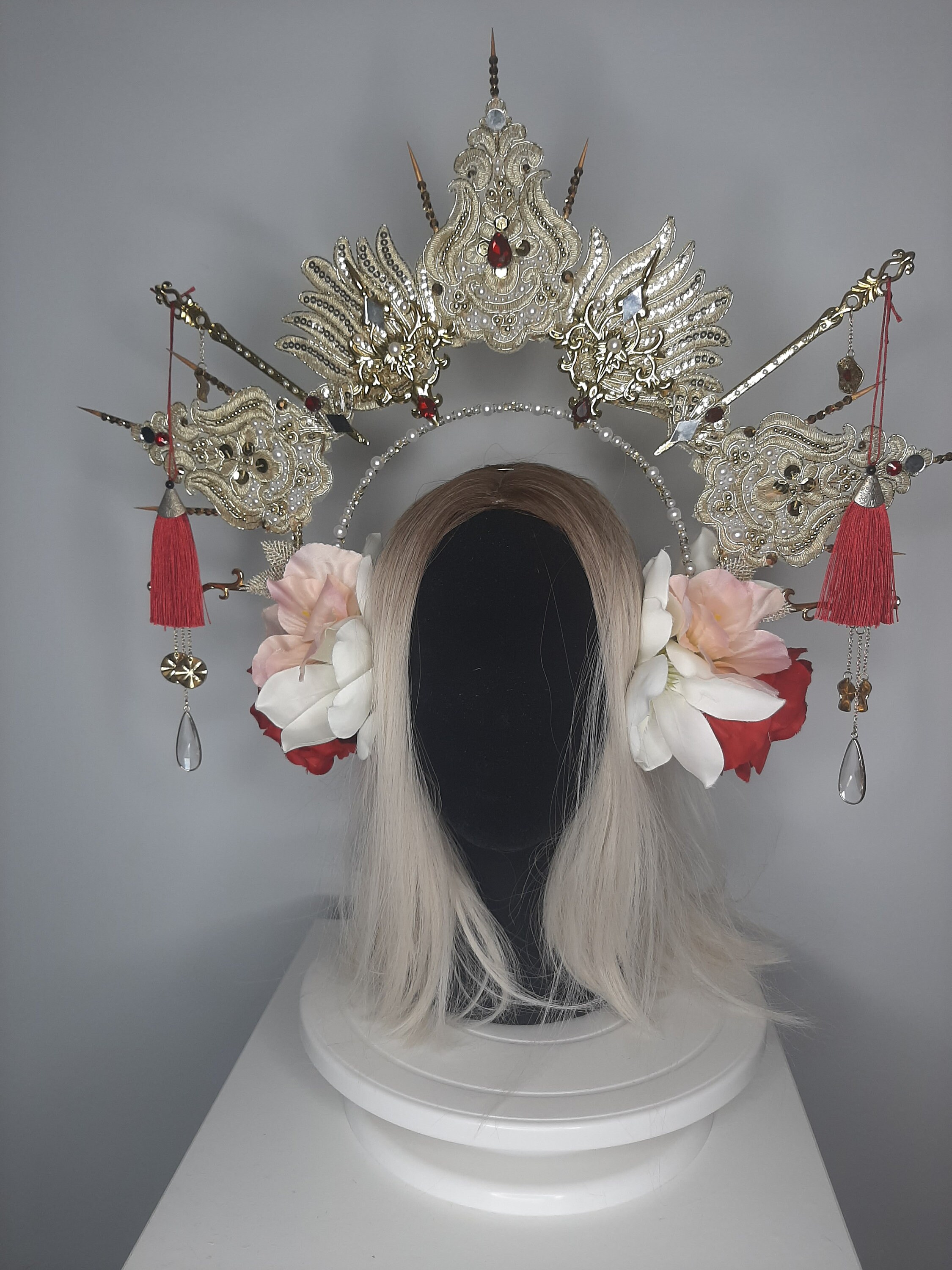 Asian Style Geisha Inspired Golden Floral Halo Crown With - Etsy