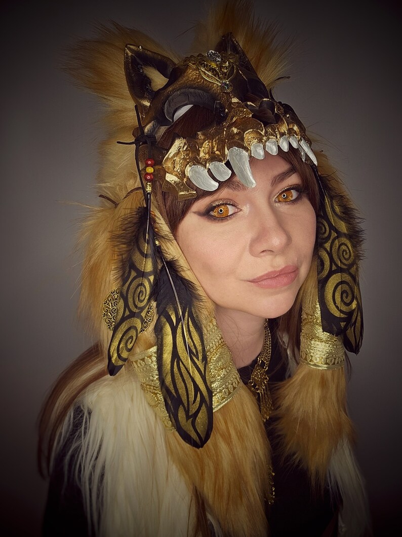 Tribal Fire Fox Mask Faux Fur Headdress - Etsy