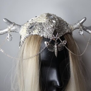 Silver Deer Antlers With Sparkling Rhinestones, Pearls, Chains and ...