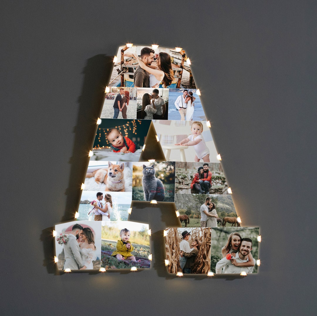 Custom Letter A Photo Collage Gift for Couples, Letter Photo Frame for ...