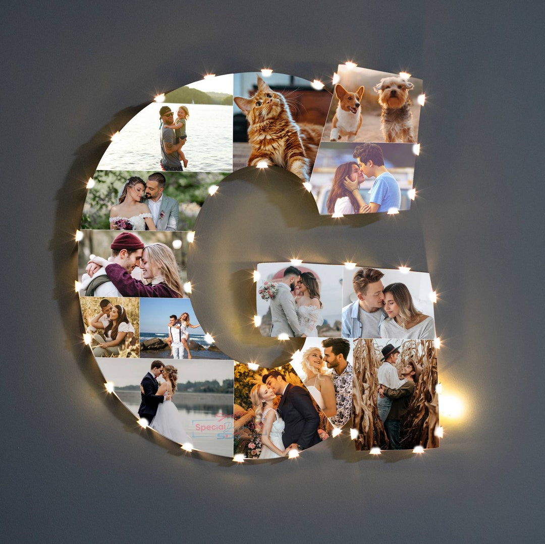 Customized Letter G Photo Collage Lamp for Wall Decor, Letter Picture ...