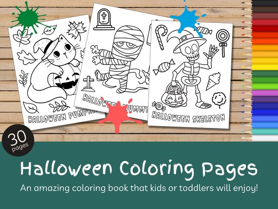 Printable Halloween Coloring Pages Party Activity for Kid and - Etsy