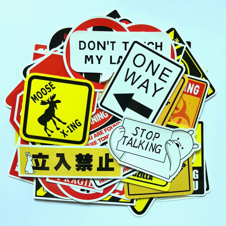 50pcs Warning Signs Pack 1 Cartoon Diary Kid VSCO Vinyl Sticker ...