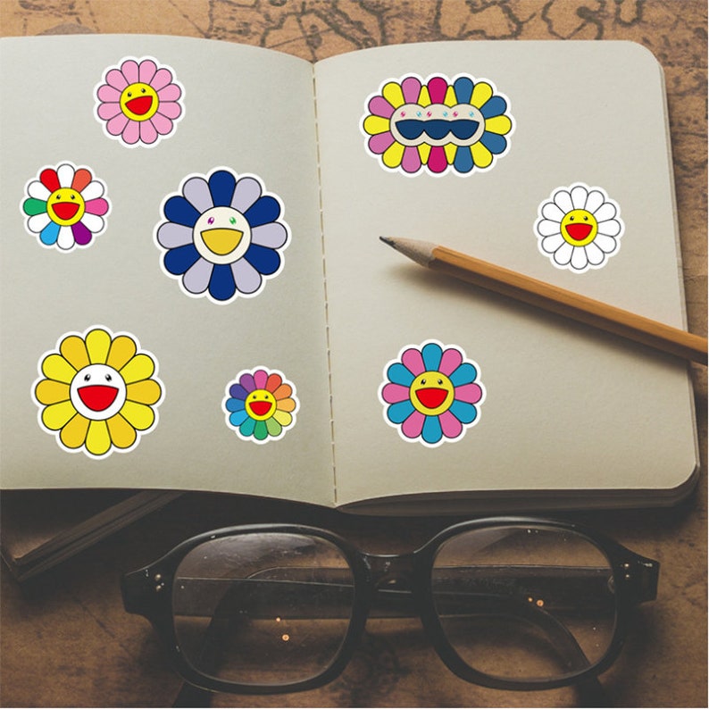 50pcs Takashi Sun Murakami Flower Rainbow Vinyl Sticker Snowboard ...