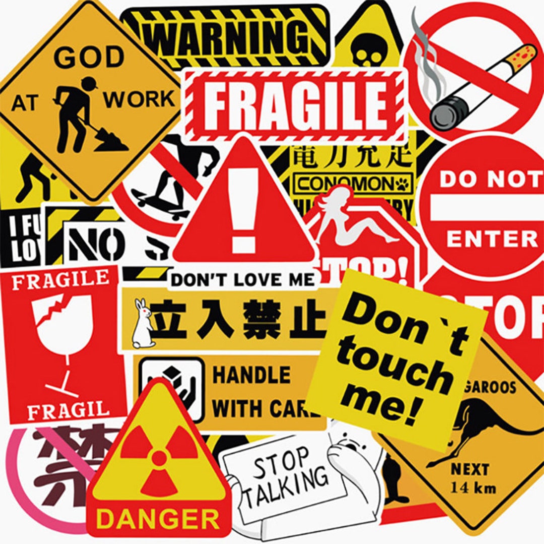 50pcs Warning Signs Pack 1 Cartoon Diary Kid VSCO Vinyl Sticker ...