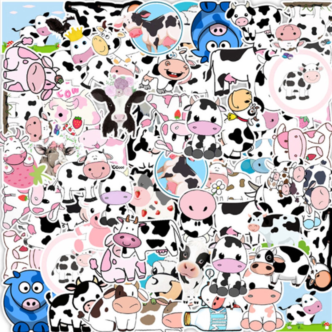 50pcs Cute Cow Party Vinyl Sticker Snowboard Luggage Laptop Phone ...