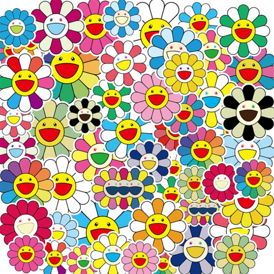 50pcs Takashi Sun Murakami Flower Rainbow Vinyl Sticker Snowboard ...