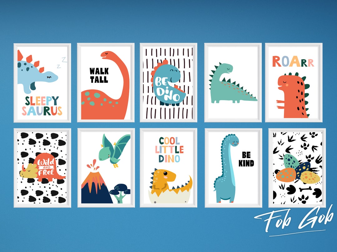 Dino Wall Art Prints Set of Colorful Dinosaur Posters for Kids - Etsy