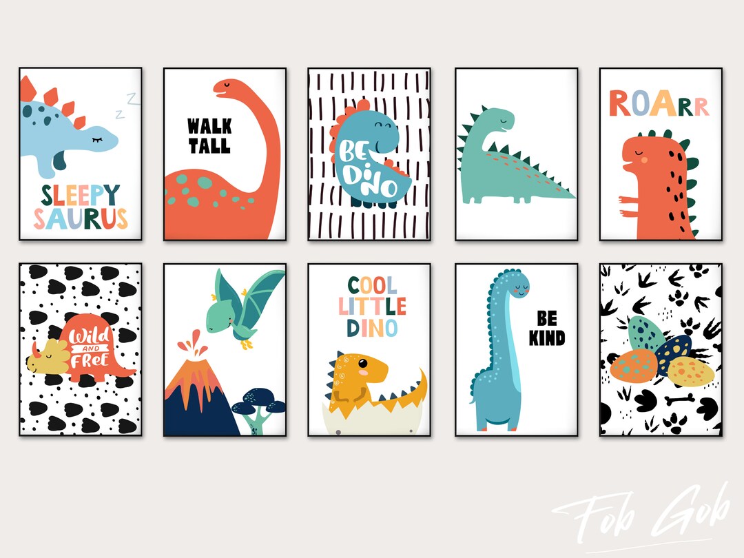 Roar-some Dino Decor for Kids Room Dinosaur Print Set Dino Wall Art ...